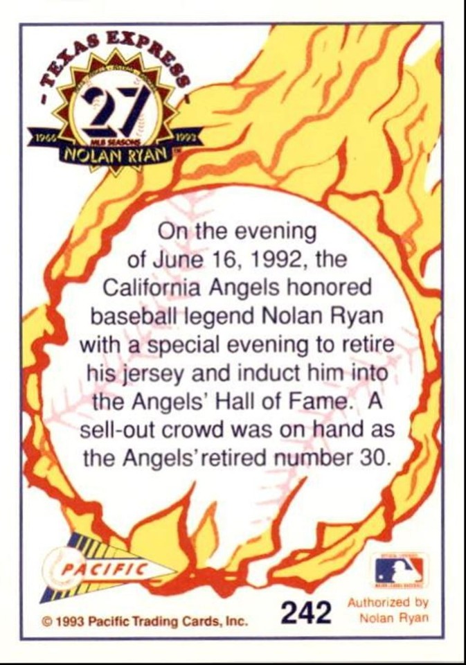 1993 Pacific Texas Express Baseball Card Nolan Ryan Angels' #30 Retired ...