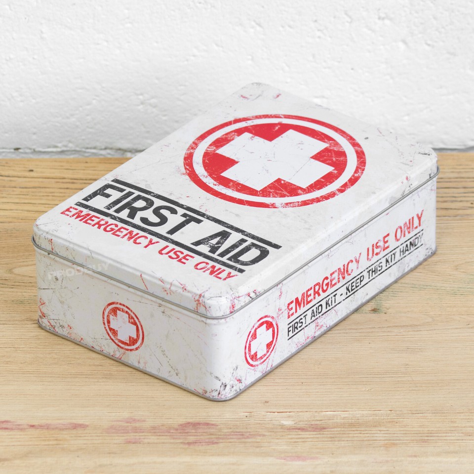 Retro 'First Aid' Tin 2.5L Empty Storage Container Metal Medicine ...