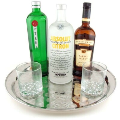 Stainless Steel Round Bar Serving Tray - Platter - Restaurant Cocktail ...