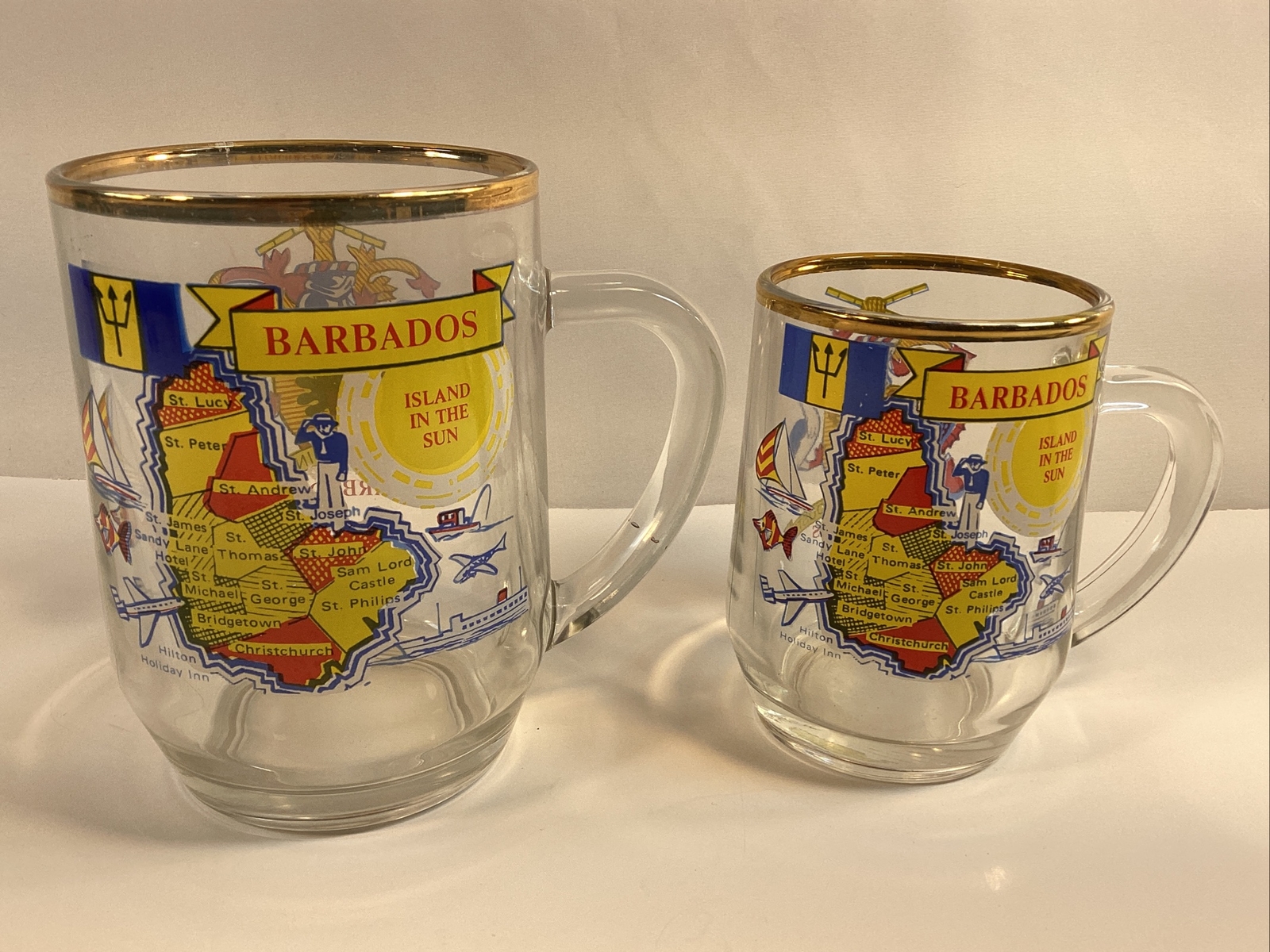 Set of 2 Barbados Souvenir Beer Mugs pint and half pint made in France ...