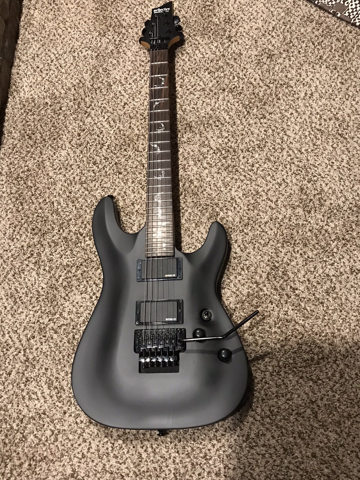 Schecter Damien-6 FR SBK Electric Guitar - Satin Black - ‘’ With Bat ...