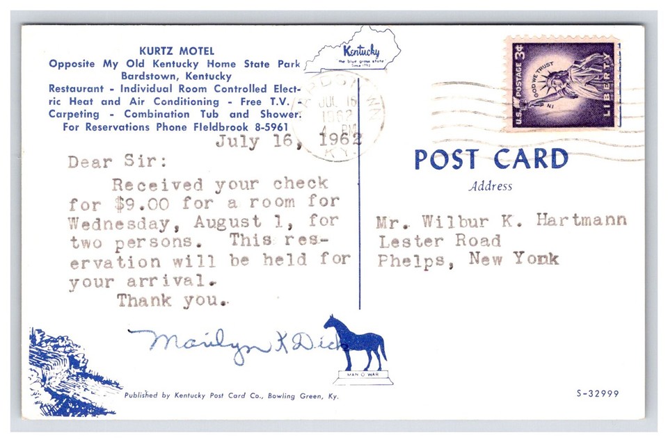 Postcard: KY 1962 Kurtz Motel, Coke Machine, Bardstown, Kentucky ...