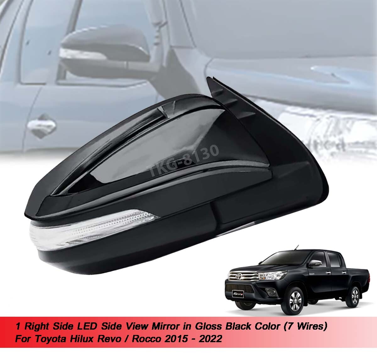 RH Side View Mirror Black 7 Wires For Toyota Hilux Revo 2015 -2019 2020 ...