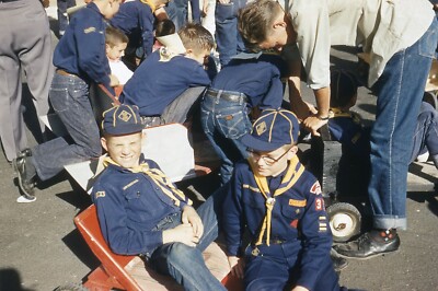 1962 Slide Group Of Cub Scouts In Uniform Preparing for Cart Race Dads ...