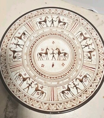 KERAMIKOS-ATHENS GREECE HANDMADE WALL PLATE-Vintage 12.5” Birds Horse ...