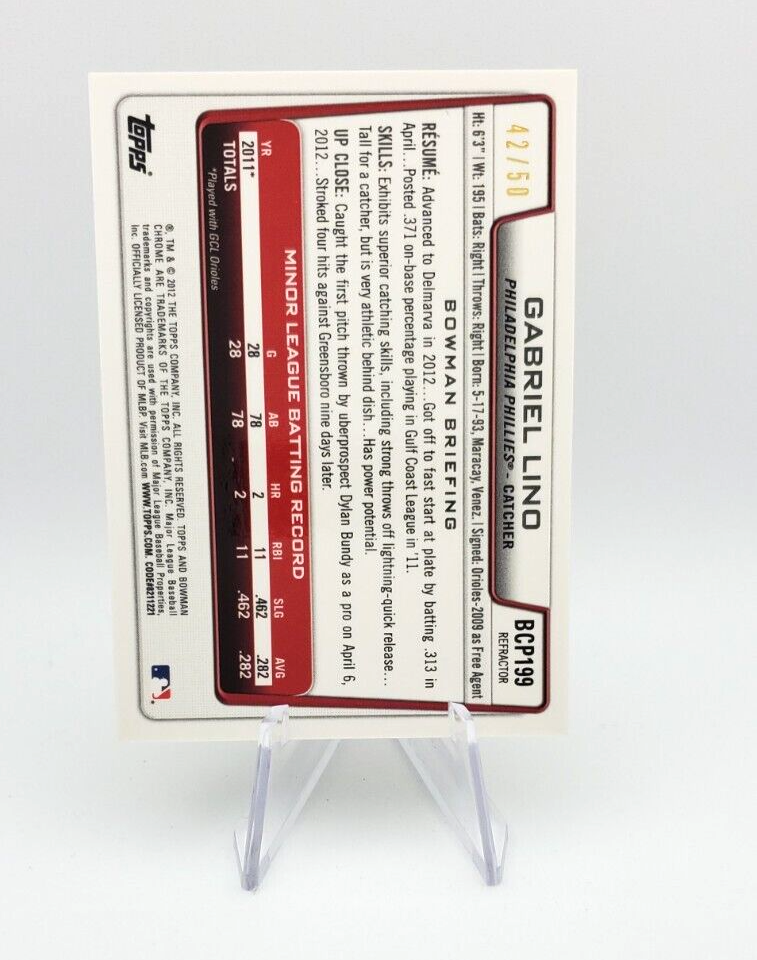 2012 Bowman Chrome Gold Refractor 1rst Card #BCP199 Gabriel Lind /50 | eBay