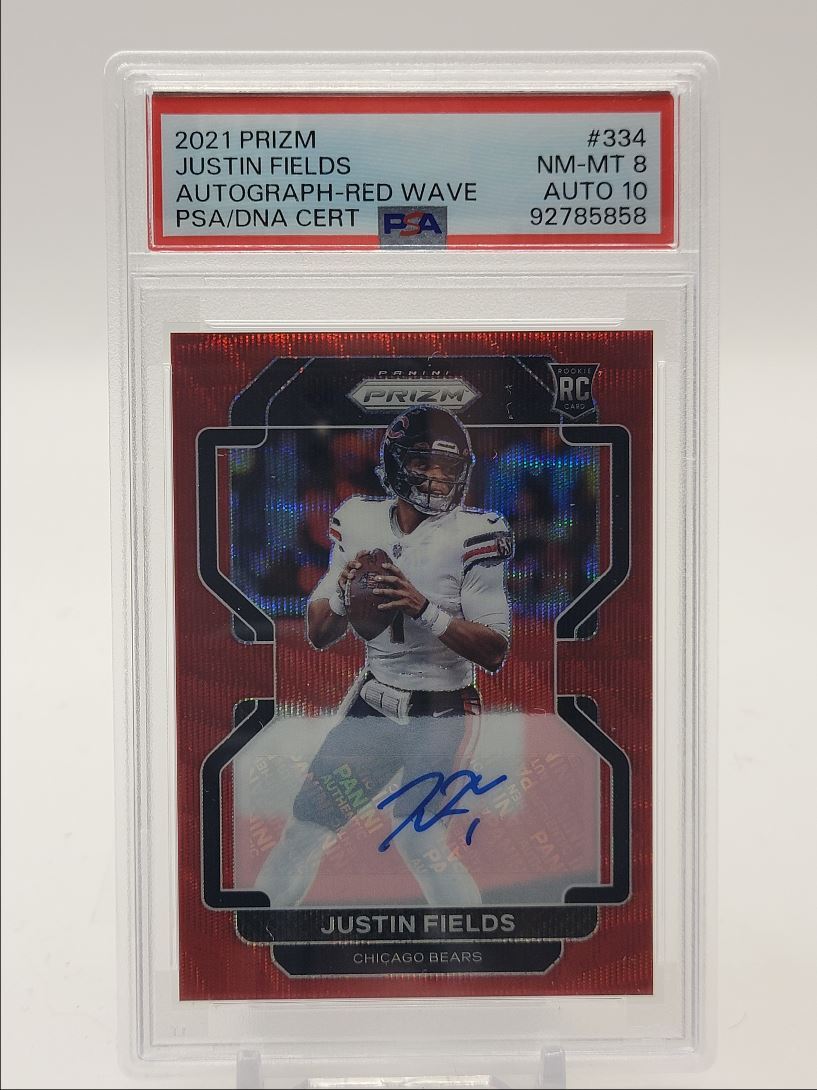JUSTIN FIELDS 2021 PRIZM ROOKIE AUTOGRAPH RED WAVE RC AUTO /149 PSA 8 ...