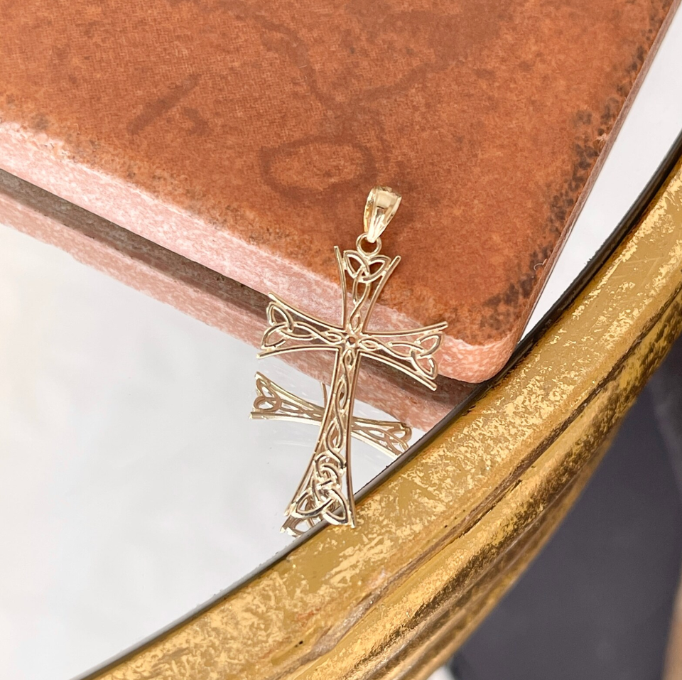 14KT Yellow Gold Irish/ Scottish Celtic Weave Open Cross Pendant NEW ...