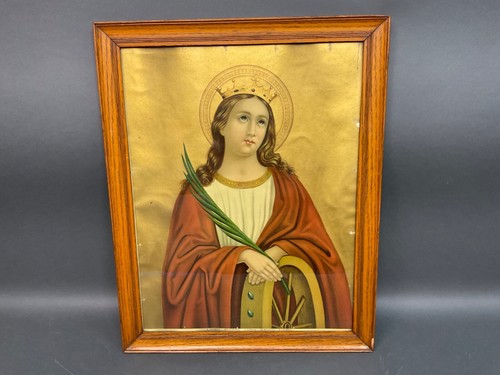 Lg. Original Antique Icon "Saint Catherine" Gold Foil Lithograph Print ...