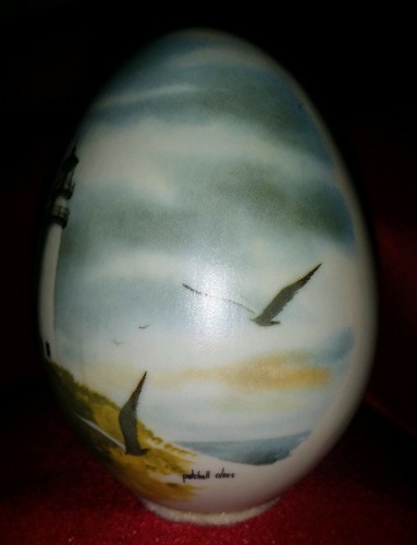 DENISE PATCHELL OLSON Porcelain Egg LIGHTHOUSE Beach Seagulls Nautical ...