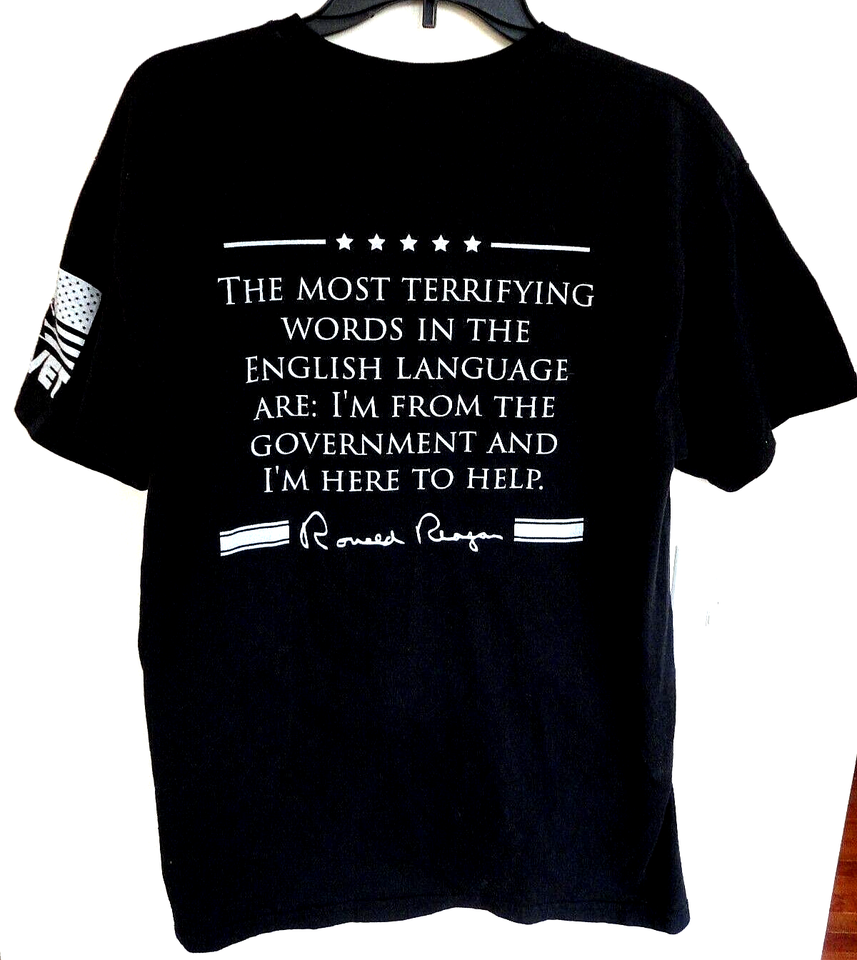 MENS' OP1VET SHIRT*L*Black*Ronald Reagan Quote*"I'm From the Government ...