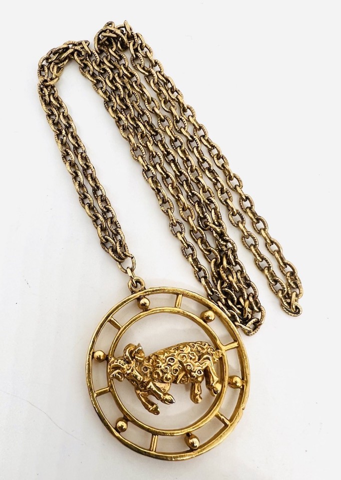 CELEBRITY NY Zodiac Aries Ram Gold Tone Necklace Chain Signed Vintage ...