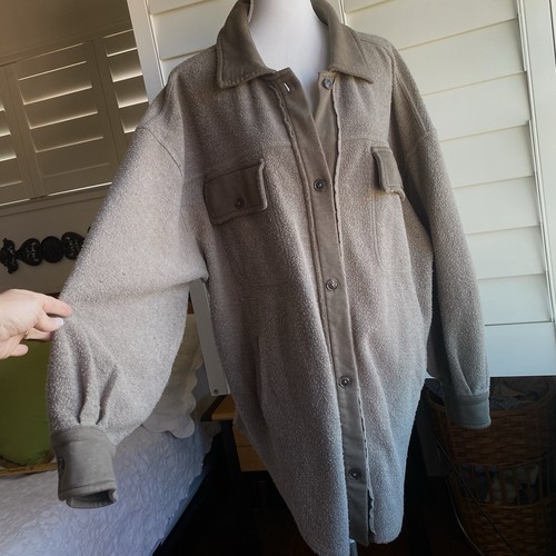 Free People Women XL Ruby Olive Green Shacket Jacket Distressed ...