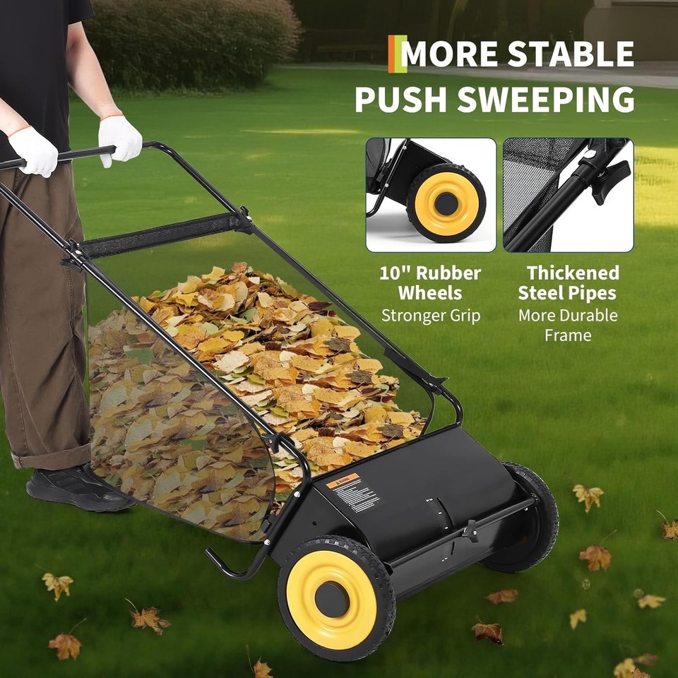Lawn Sweeper Hand Push Leaf Grass Collector 26-Inch 7 Cu. Ft Height ...