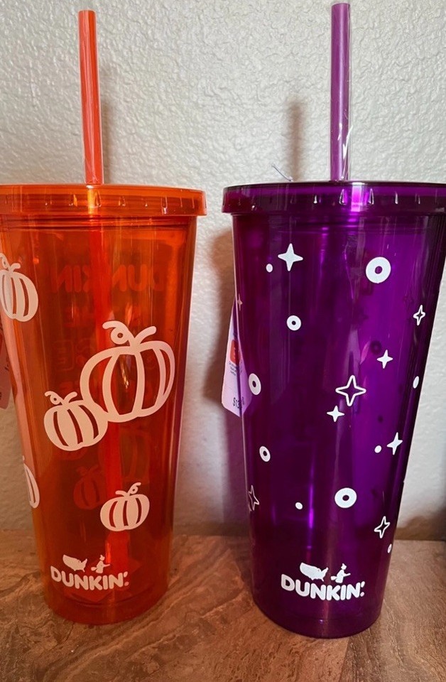 Dunkin' Donuts Halloween Glow In The Dark Purple & Orange Tumblers 24oz ...