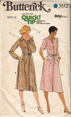 SEWING PATTERN BUTTERICK 5927 SHIRTWAISTER DRESS SELF BELT SLEEVES 36"B ...