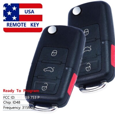 2 Fits Volkswagen Golf GTI Eos Jetta 2006-2011 ID48 Remote Key Fob 1K0 ...