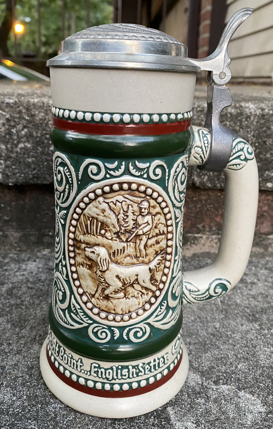 Vintage 1978 Lidded BEER STEIN Avon RAINBOW TROUT ENGLISH SETTER Brazil ...