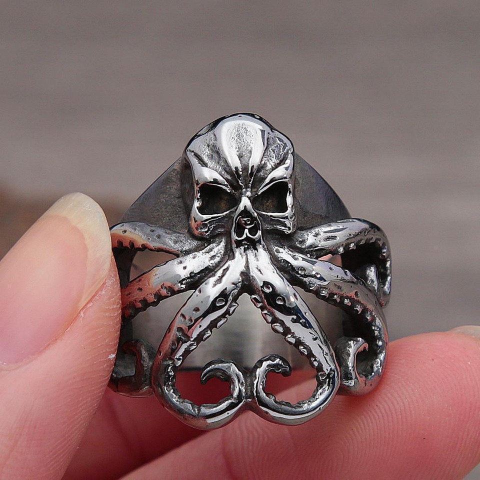 Pirate Skull Octopus Rings for Men Gothic Stainless Steel Biker Punk ...