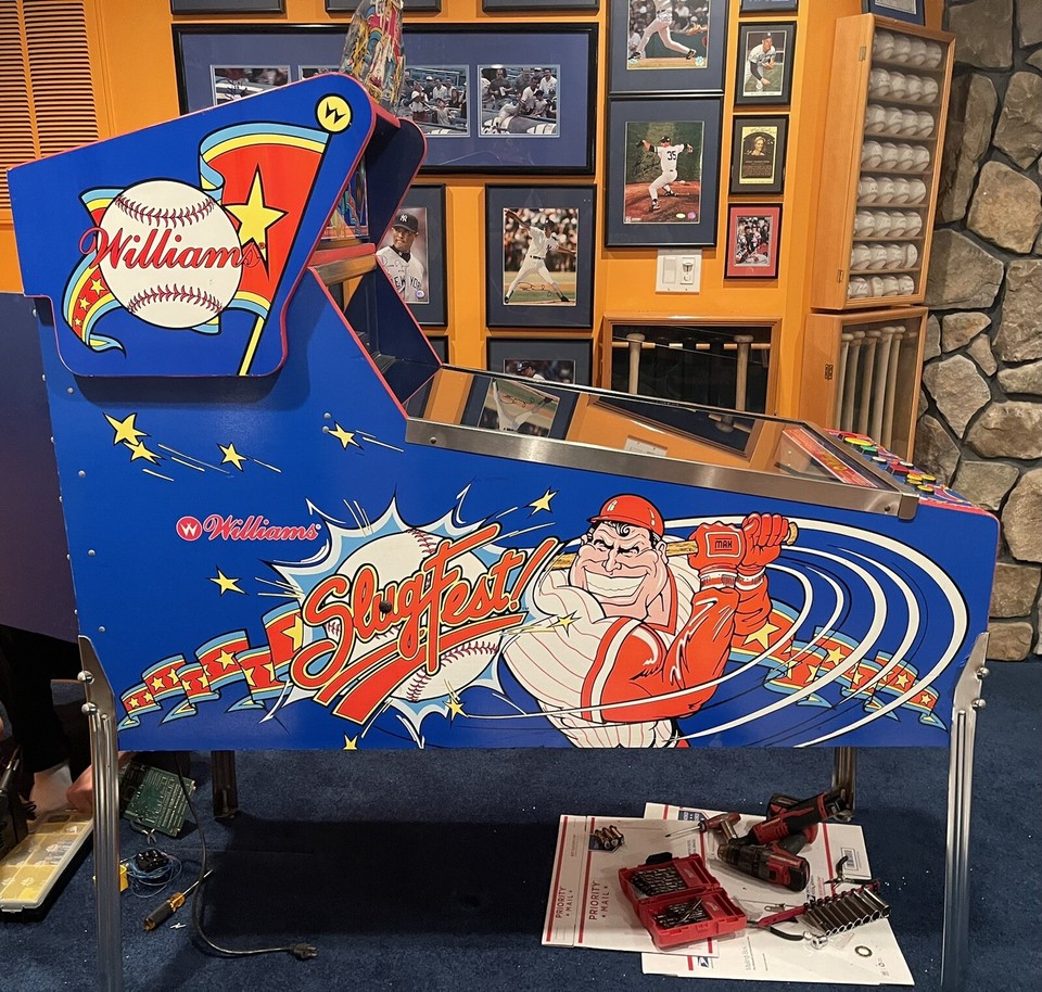 SLUGFEST MLB BASEBALL CARD ARCADE PINBALL MACHINE W/TOPPER BY WILIIAMS ...