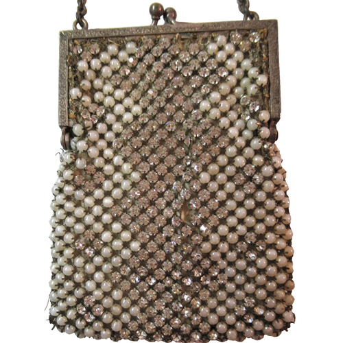 👛 Vintage Rhinestone & Pearl Bezel Set Purse Flapper Deco circa 1920s ...