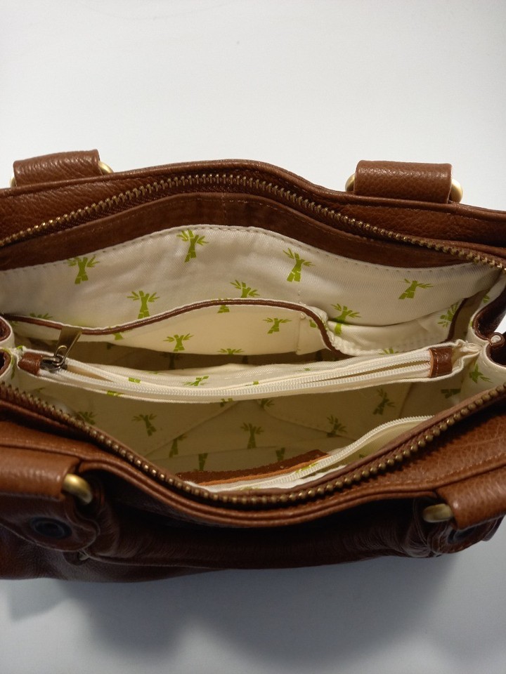 cariloha handbag brown small grab bag 10in x 8in bamboo lining palm ...
