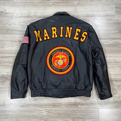 Vintage 90s US Marine Corps Leather Jacket Mens Large Black USMC ...