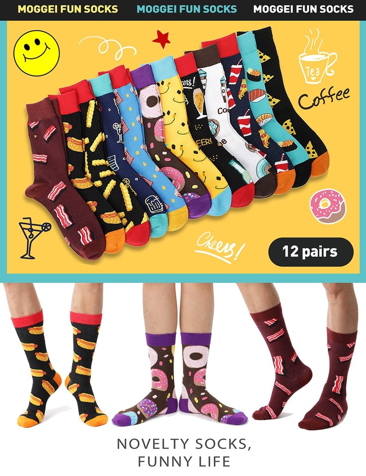 12 Pairs Funny Socks Fast Food Lovers Novelty Gifts for Men Women Socks ...