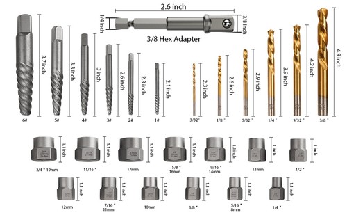 26pc Screws Bolt Extractor Set W/Reverse Drill Bit Kit Lug Nut ...