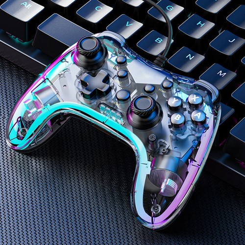 fr RGB Game Controller with Turbo Function Transparent Wired Gamepad ...