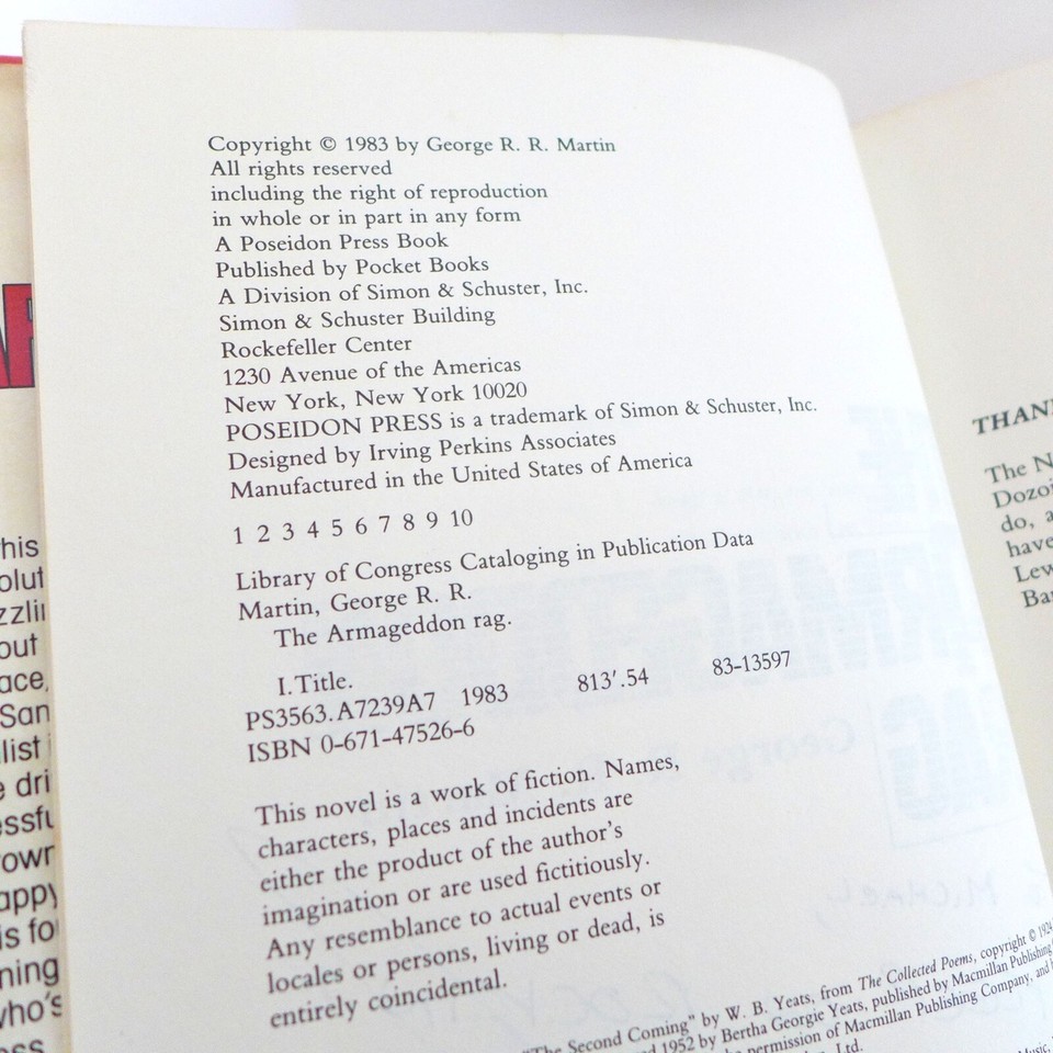 THE ARMAGEDDON RAG George R. R. Martin Signed 1986 Edition Book Game of ...