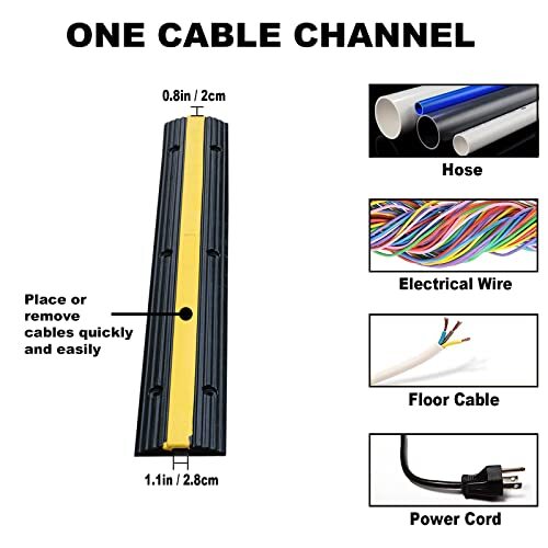 4 Pack 1 Channel PVC Rubber Durable Cable Protector Ramp Cover ...