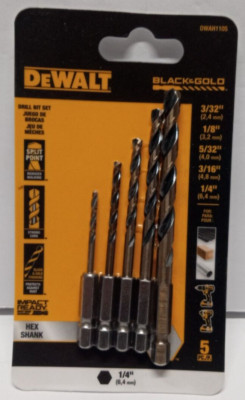 Dewalt 5 Piece Drill Bit Set 3/32" 1/8" 5/32" 3/16" & 1/4" DWAH1105 | eBay