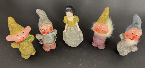 Paper mache Mica Putz 1940's Snowwhite & 10 assorted Dwarf Candy boxes ...