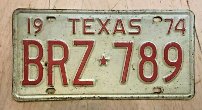 1974 TEXAS AUTO PASSENGER LICENSE PLATE " BRZ 789 " TX 74 LONE STAR ...