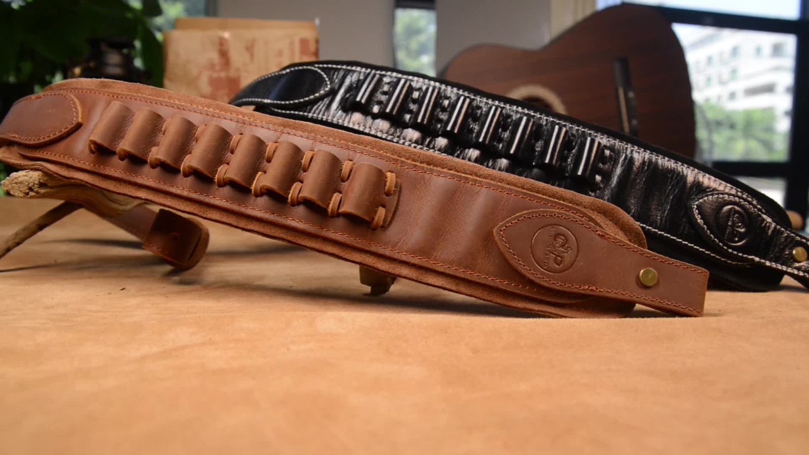 Leather Cowhide Rifle Sling Gun Carry Strap 12GA .308 .22 .357 Ammo ...