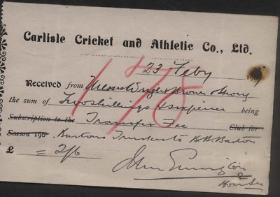 1909 CARLISLE CRICKET AND ATHLETIC CO. LTD. ORIGINAL RECEIPT | eBay UK