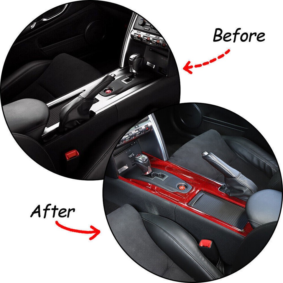 Red Real Carbon Fiber Gear Shift Box Panel Cover Trim For Nissan GTR ...