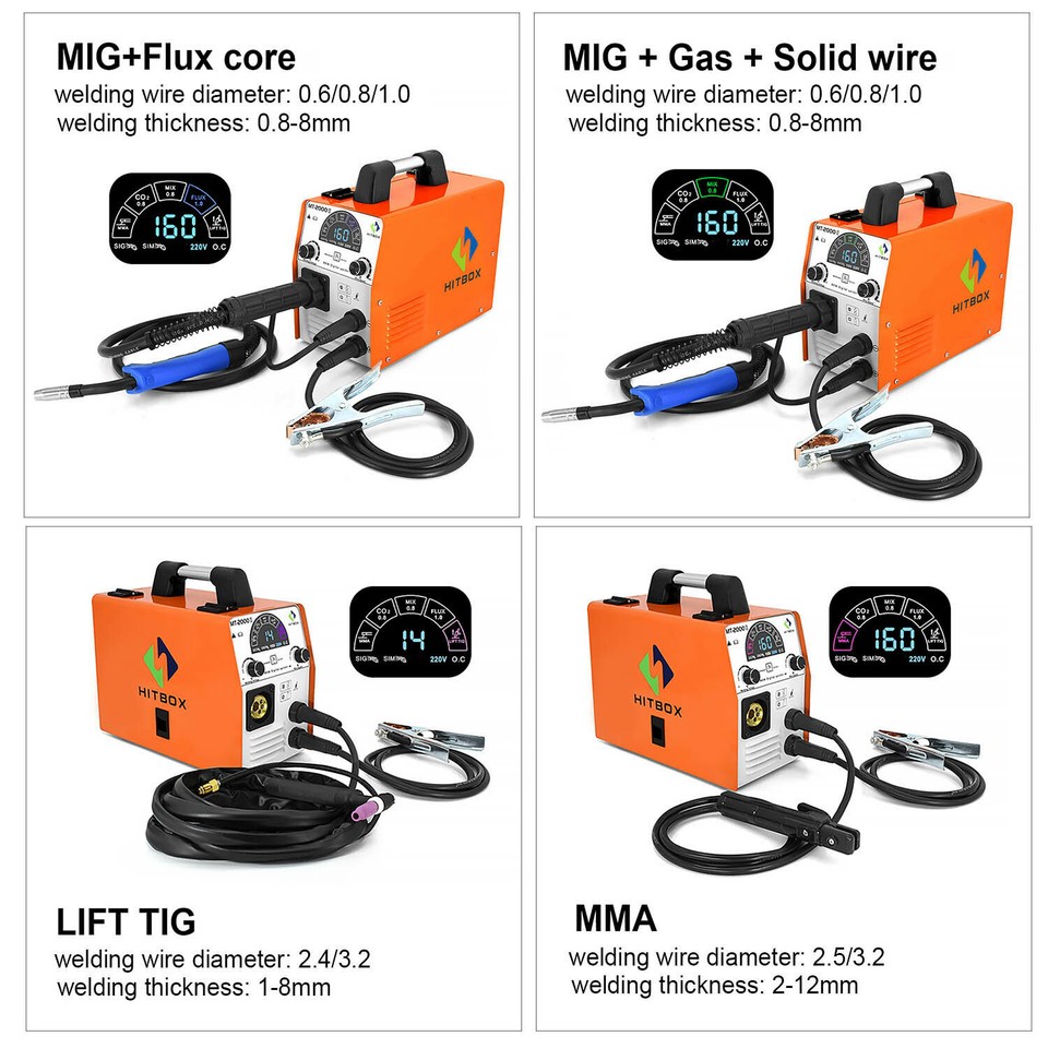 HITBOX 4 in 1 MIG Welder Inverter Gas ARC TIG MIG 200A Welding Machine ...