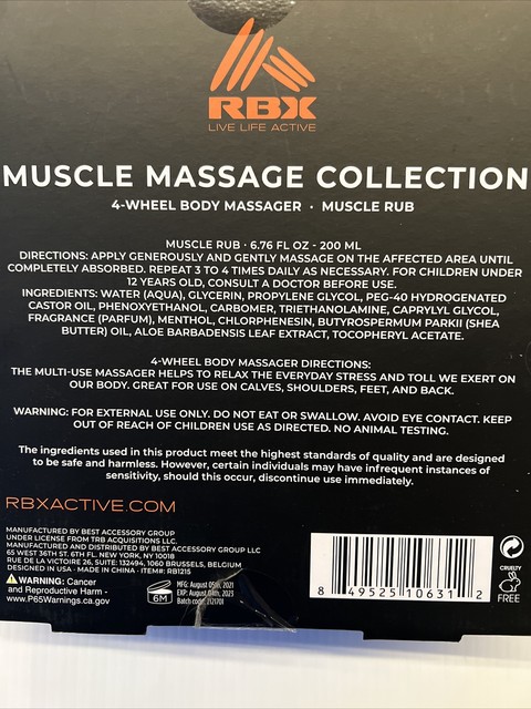 RBX Muscle Massage Collection. 4 Wheel Body Massager & 6.76 Fl Oz ...