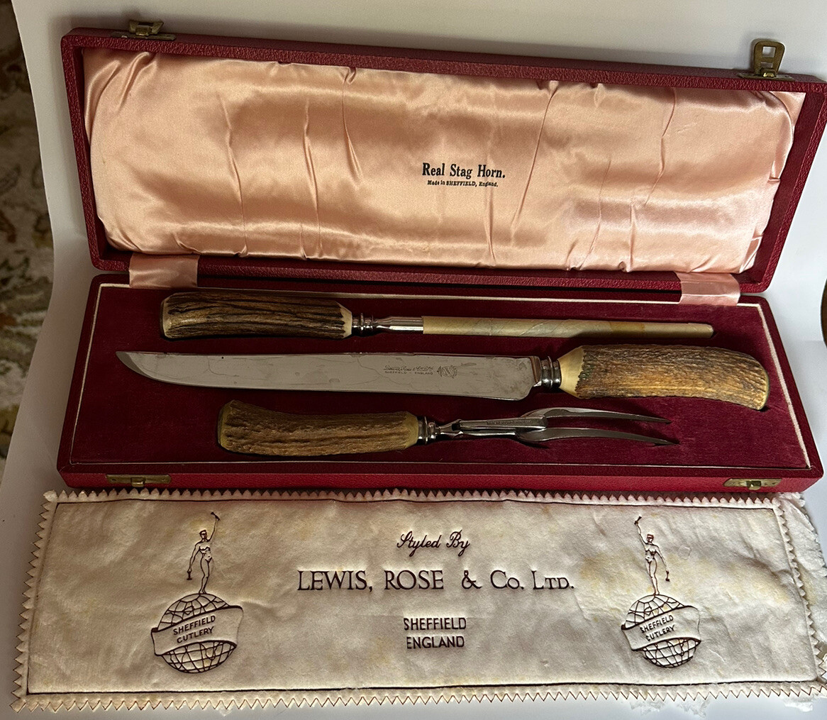 Lewis Rose & Co Ltd Sheffield England Carved Stag Horn Cutlery Carving ...
