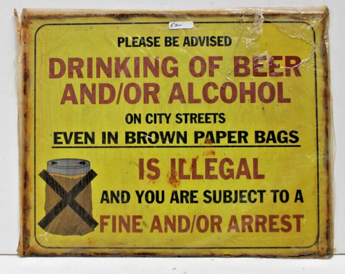 VINTAGE BEER &ALCOHOL ILLEGAL CITY STREET SIGN 60s Tin art bar Liquor ...