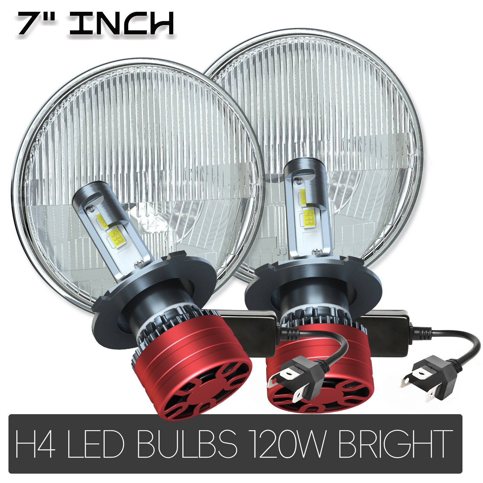 7 INCH ROUND HEADLIGHT CONVERSION KIT - COMES WITH H4 BULB 6000K BRIGHT ...