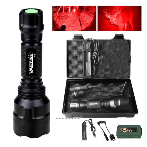 800 Yards Red LED Hunting Light Predator Flashlight Torch Coyote Hog ...