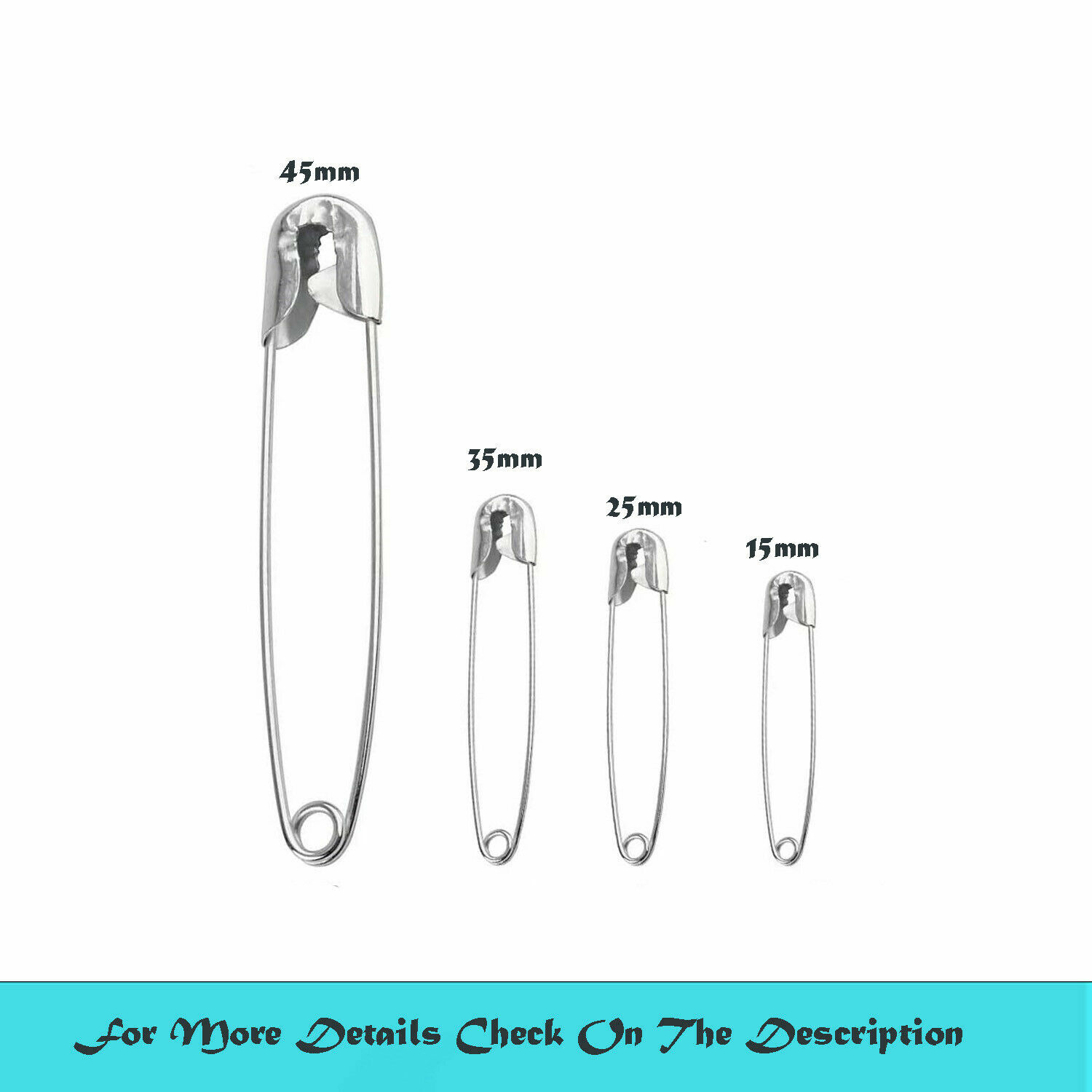 25 x ASSORTED SAFETY PINS PACK Silver Colour Safety Pins Small Medium ...