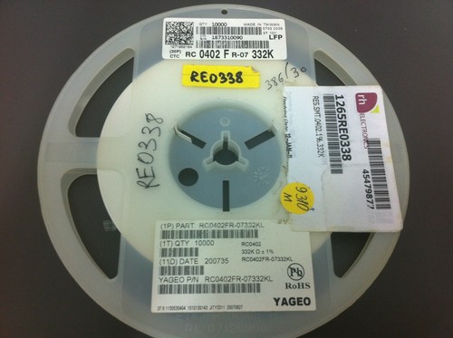 RC0402FR-07332KL - Yageo - 9310 pcs LOT, Resistor SMD 332K OHM 1% 1/16W ...