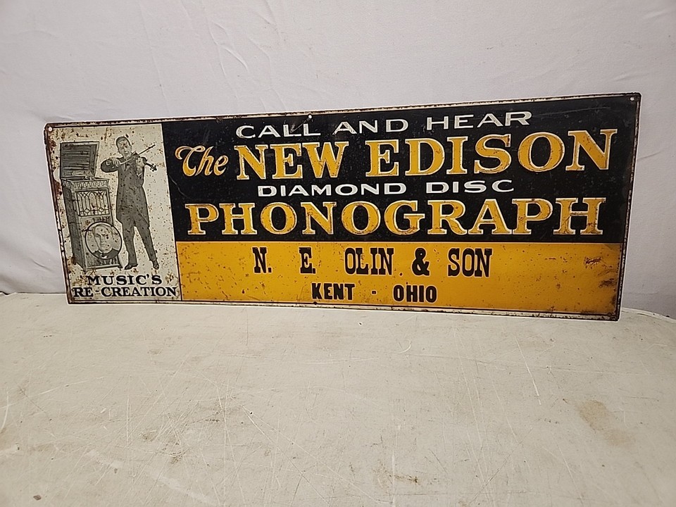 Original 1920's New Edison Phonograph Embossed Advertising Sign Kent ...