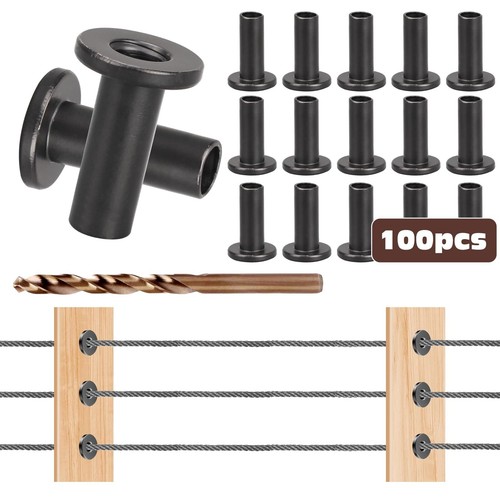 100 Pack Black Cable Railing Protector Sleeves, Stainless Steel ...