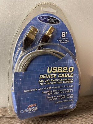 Dynex USB 2.0. A-B DEVICE CABLE 6 FEET 1.8 m NEW SEALED | eBay