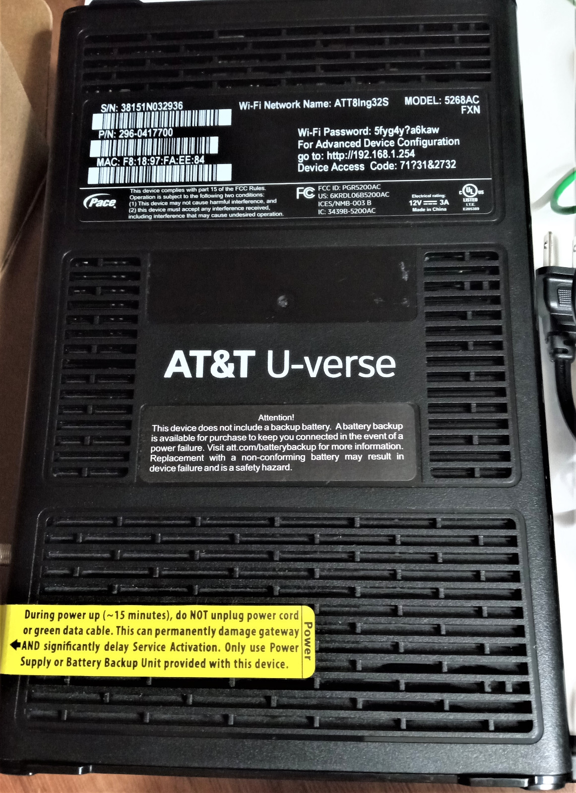 AT&T U-verse 5268ac FXN Gateway Internet Wireless Modem Router for sale ...